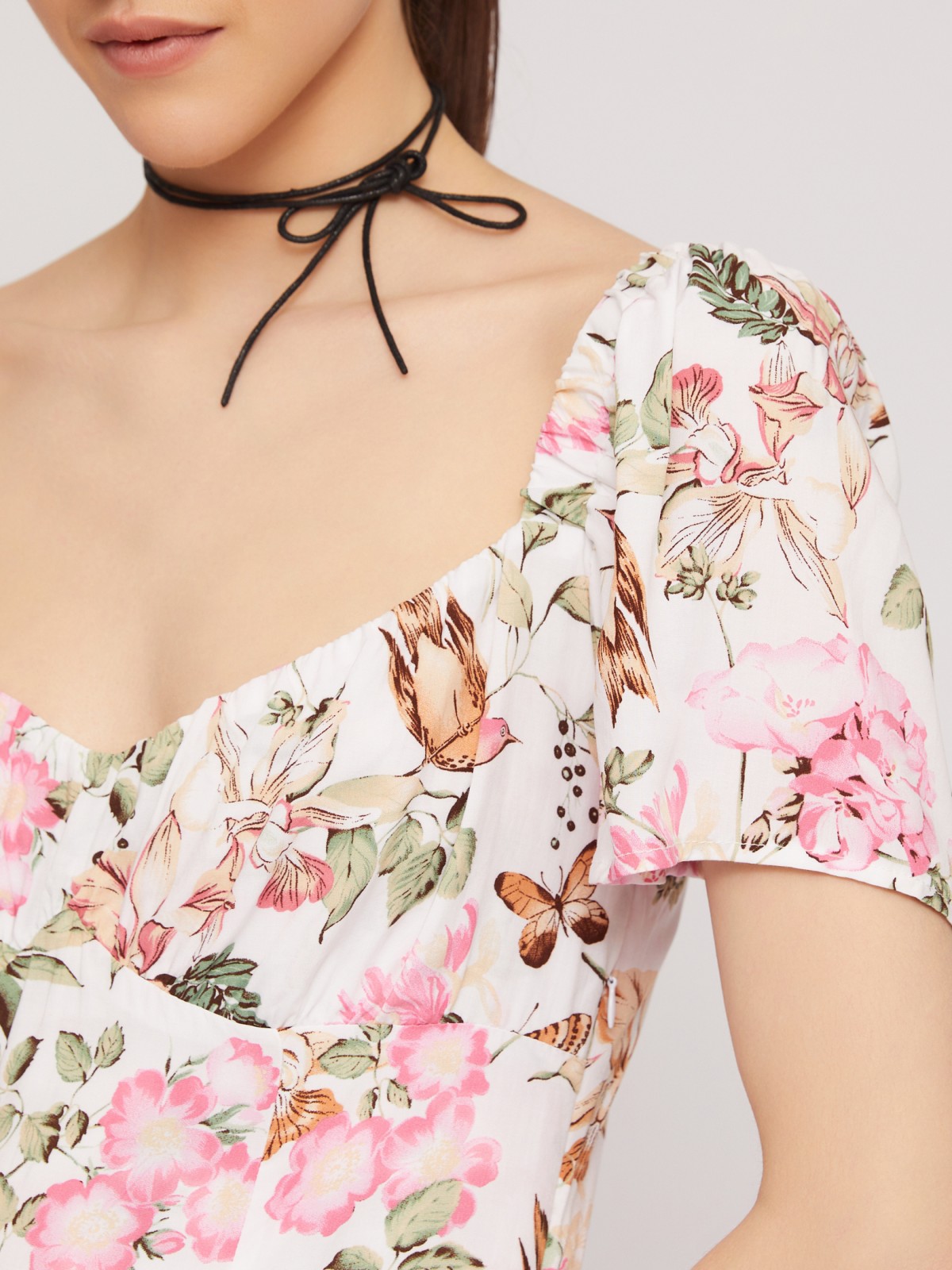 Платье миди из вискозы с коротким рукавом и разрезом 024248262313, цвет Молоко, артикул ...