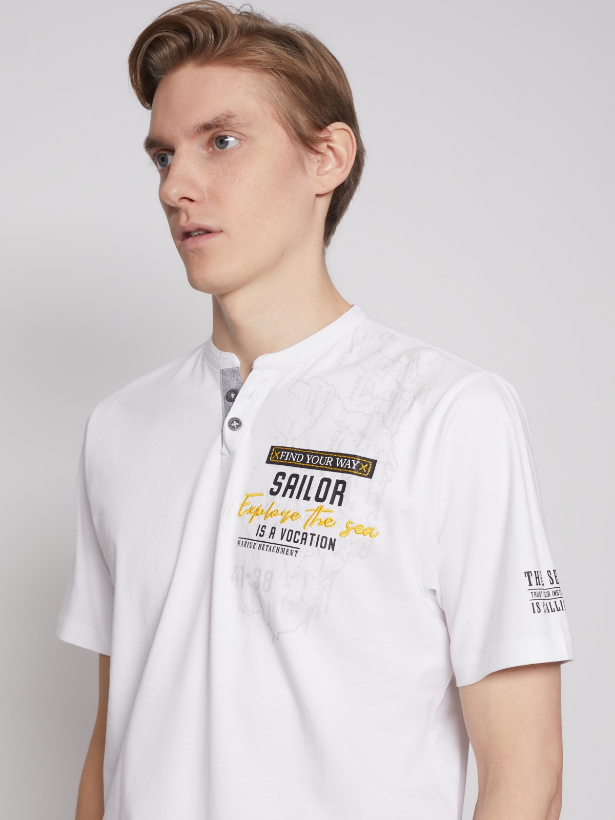 Футболка хенли из хлопка 01224328D093, цвет Белый, артикул 01224328D093 ...